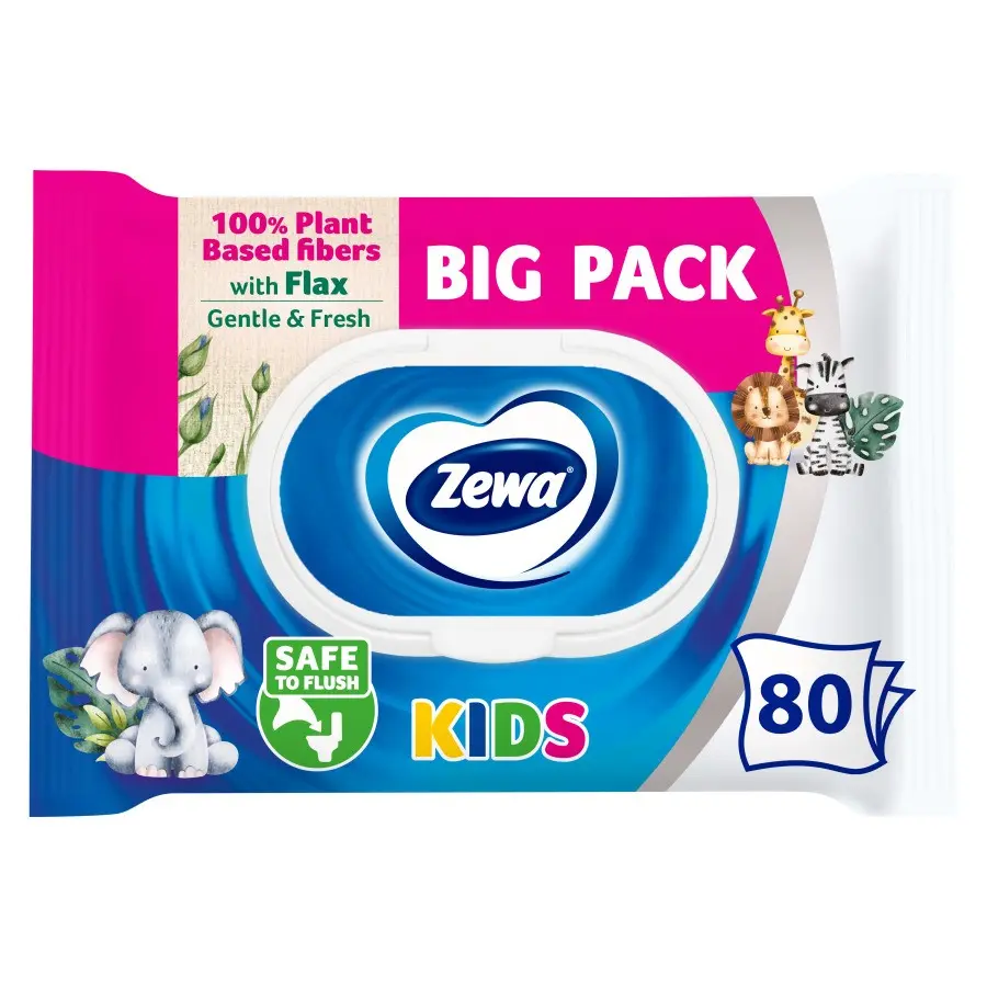 Zewa Vlažni toalet papir Moist Kids, Sa vlaknima lana, 80 komada