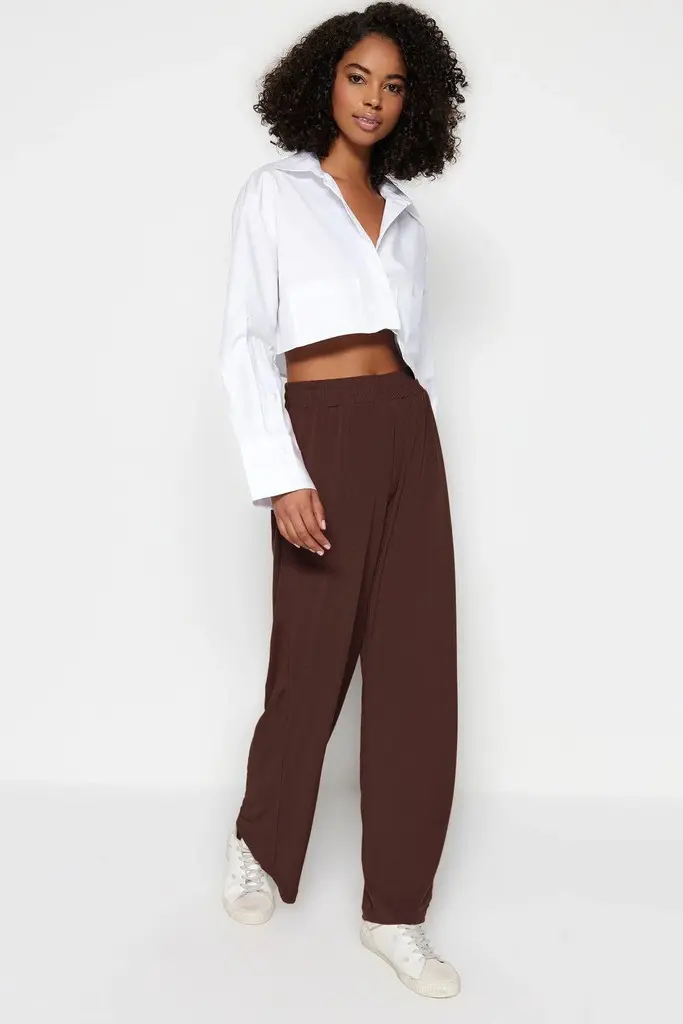 Trendyol Milla ženske pantalone Twoss23Pl00129, smeđa