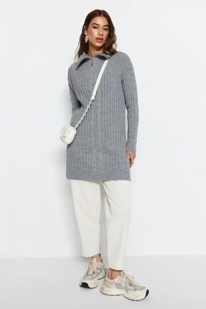 Trendyol Modest Ženski džemper Tctaw23Ak00017, Sivi