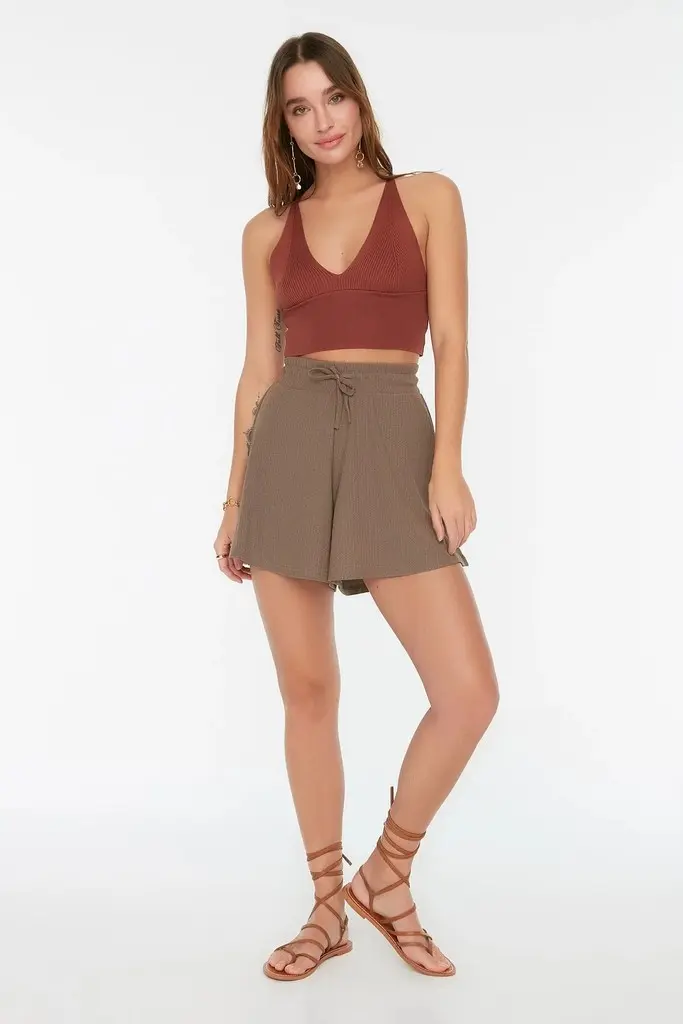 Trendyol Milla ženski šorts TWOSS22SR0212, taupe-braon