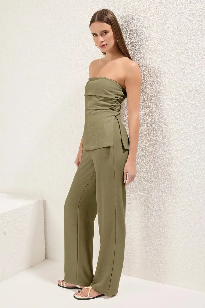 Trendyol Milla ženski set bluze i pantalona Twoss25Au00092, maslinasta-maslinasta