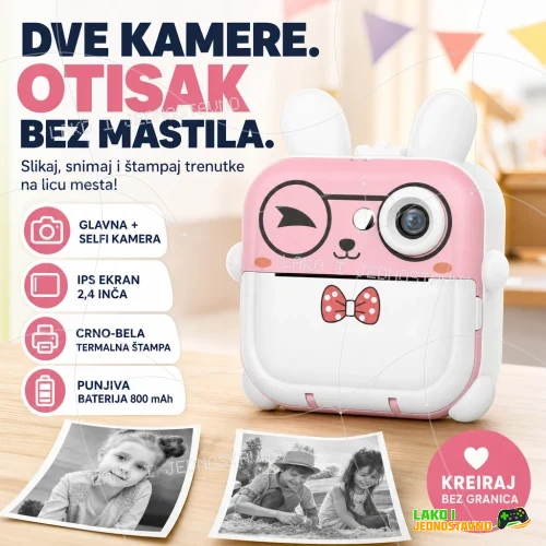 Fotoaparat za decu Mašnica sa štampačem i dve kamere