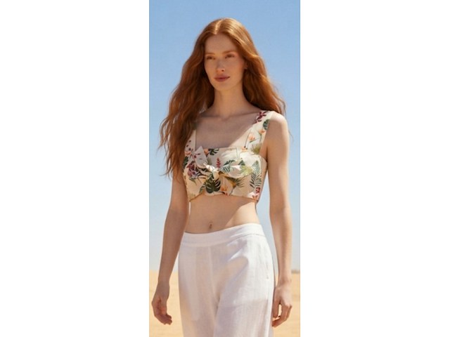 ZARA Nov Tropski Crop Top Sa Mašnom i Zipom - S