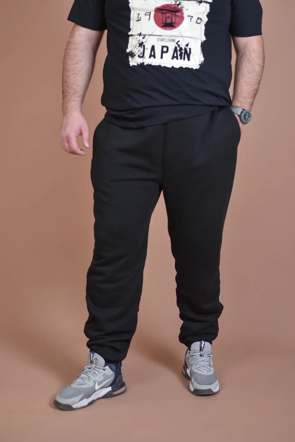 PANDA4U Muški donji deo trenerke sa gumom, Crni