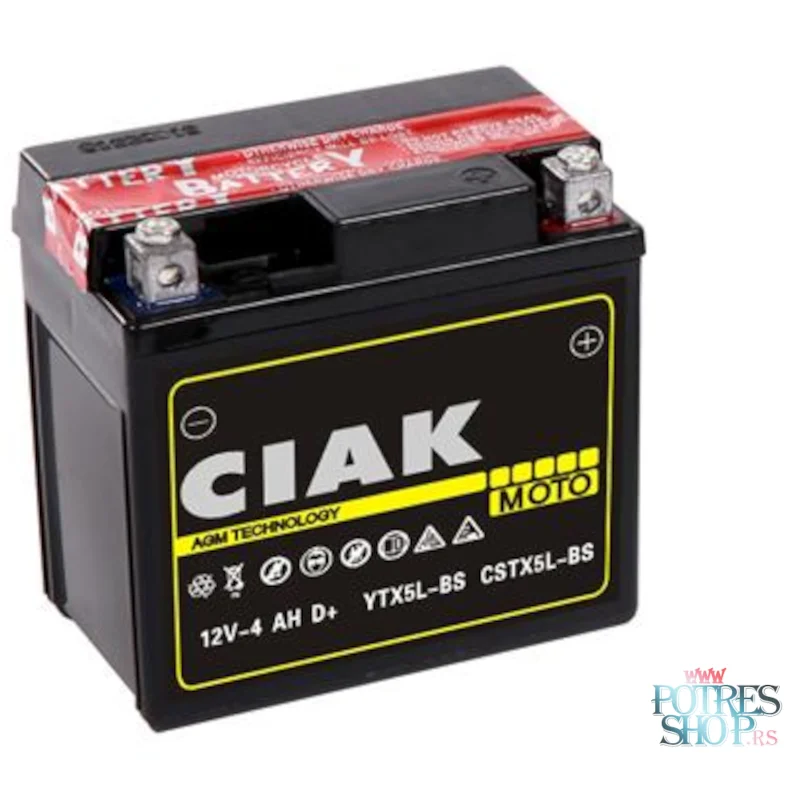 AKUMULATOR CIAK MOTO YTX5L-BS 12V-4AH D+ 260