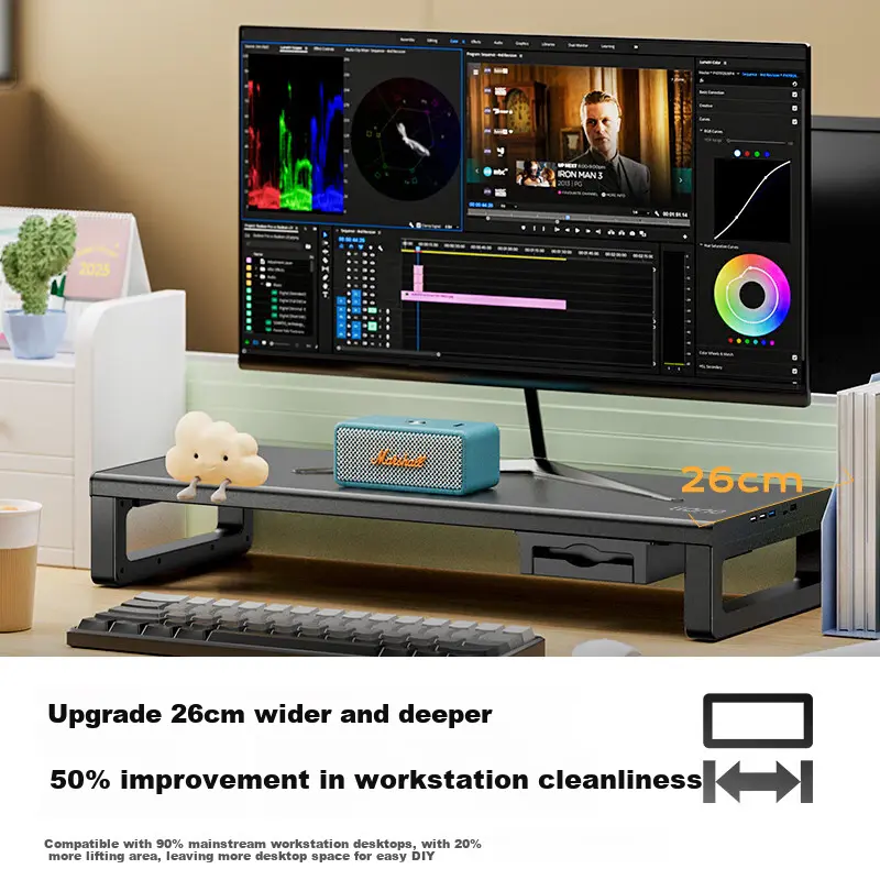 Llano Postolje za monitor sa USB 3.0 portom, 60x26 cm, Crno