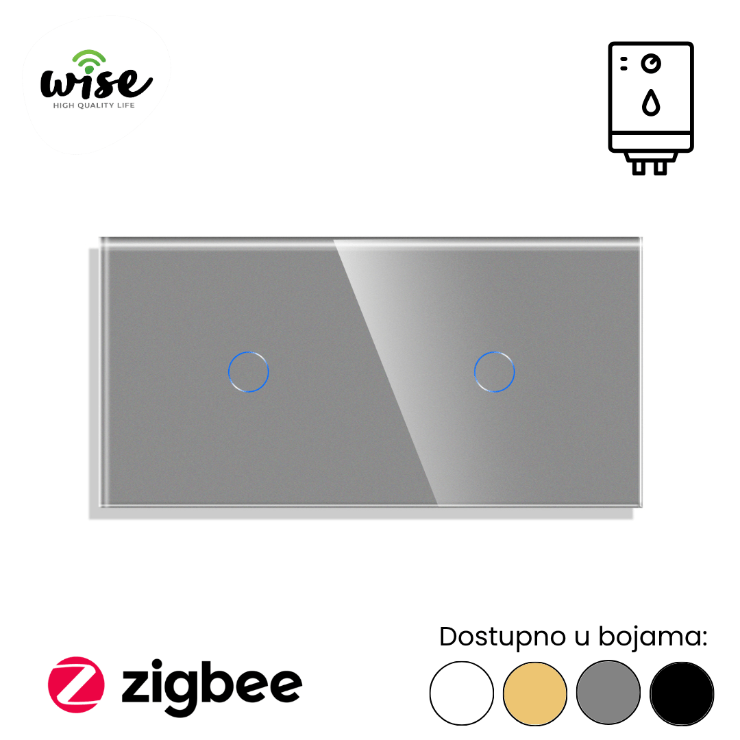Wise Zigbee set za kupatilo
1 taster (bojler) + 1 taster (svetlo / ventilator),
staklo siva