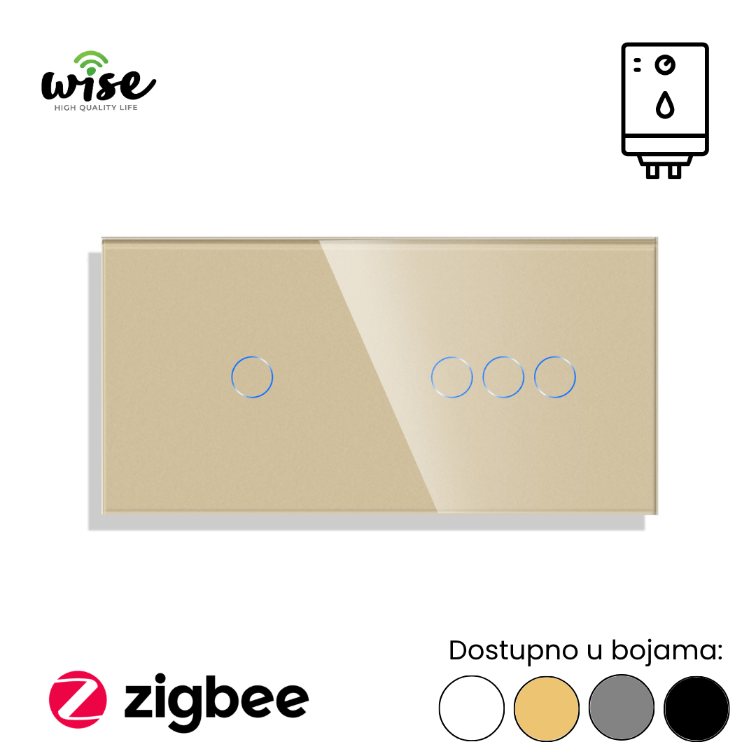 Wise Zigbee set za kupatilo
1 taster (bojler) + 3 tastera (svetlo / ventilator),
staklo krem