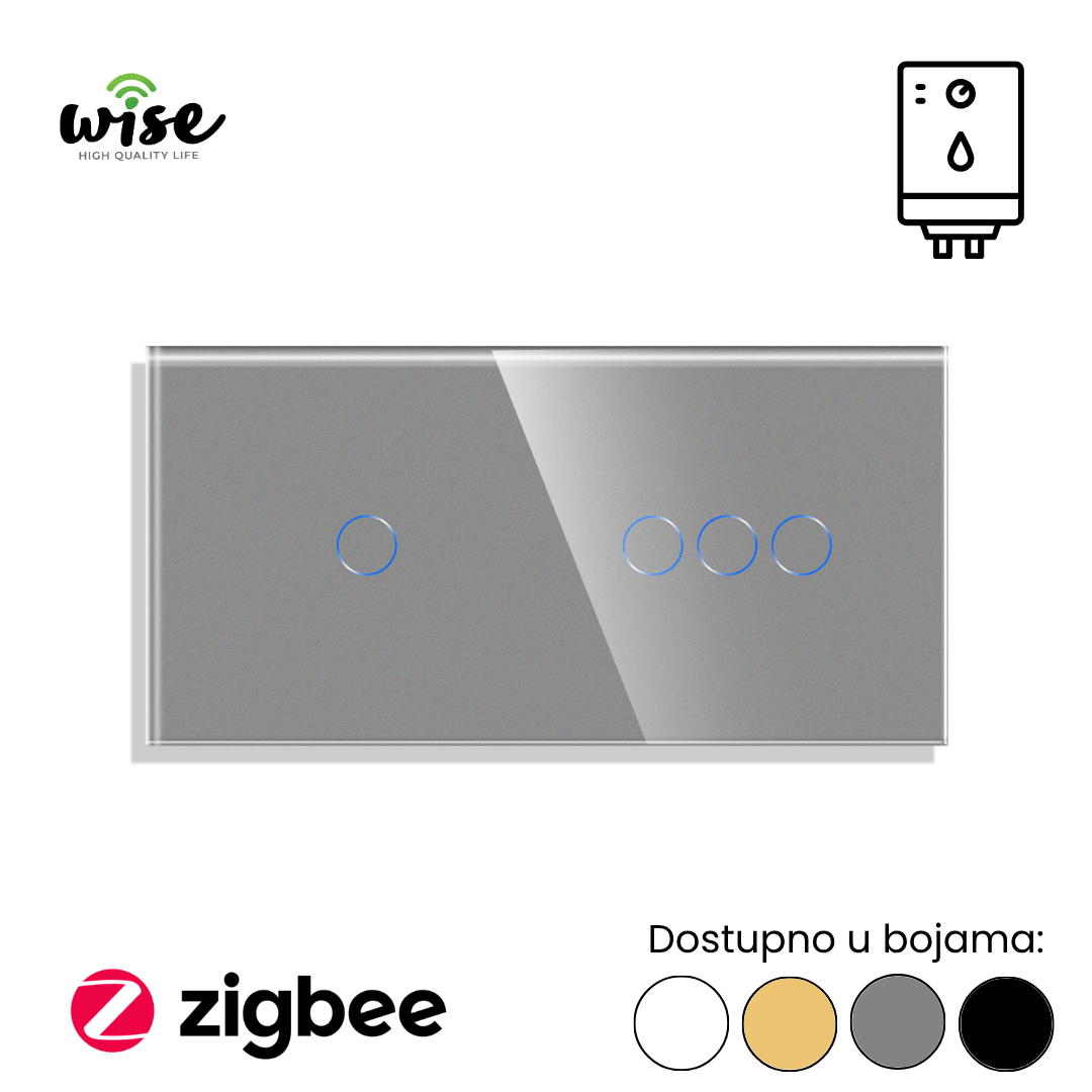 Wise Zigbee set za kupatilo
1 taster (bojler) + 3 tastera (svetlo / ventilator),
staklo siva