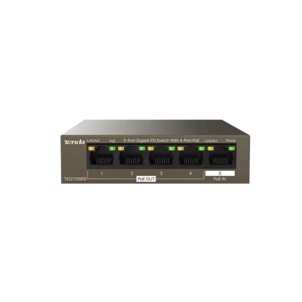 Svič 10/100/1000 5-Port PSE i PD Tenda TEG1105PD/4-Port PoE OUT/1-Port PoE IN