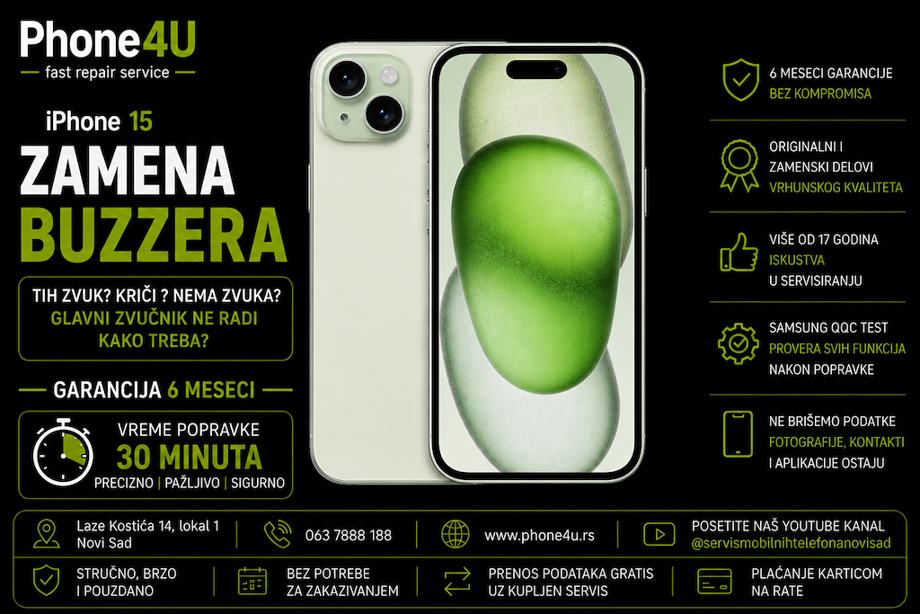 Zamena buzzera za iPhone 15 | Phone4U servis