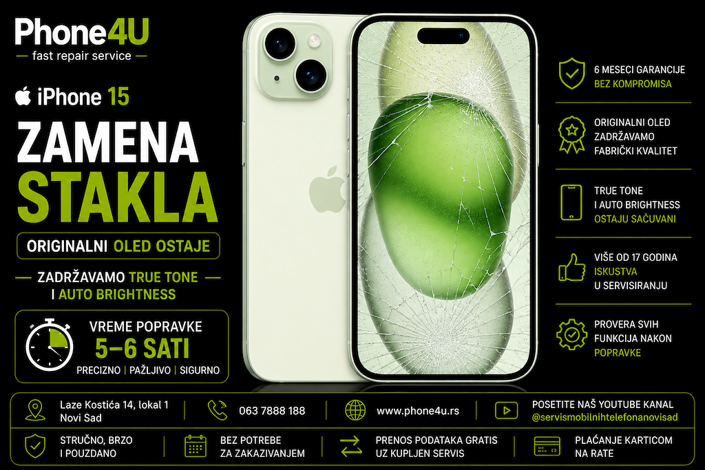 Zamena stakla za iPhone 15 | Phone4U servis