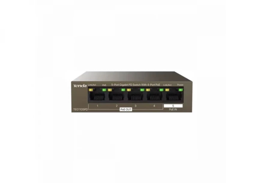 Svič 10/100/1000 5-Port PSE i PD Tenda TEG1105PD/4-Port PoE OUT/1-Port PoE IN