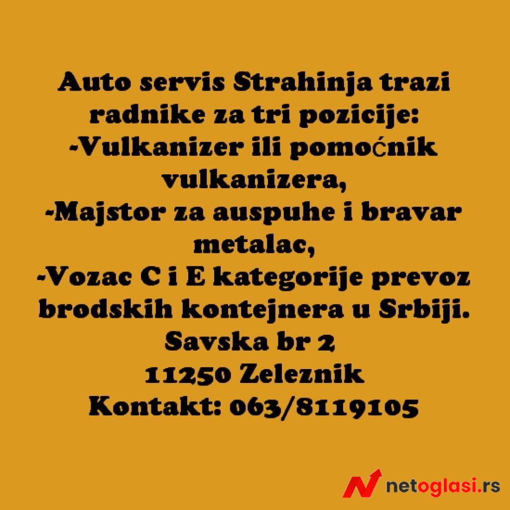 Auto servis Strahinja trazi radnike za tri pozicije