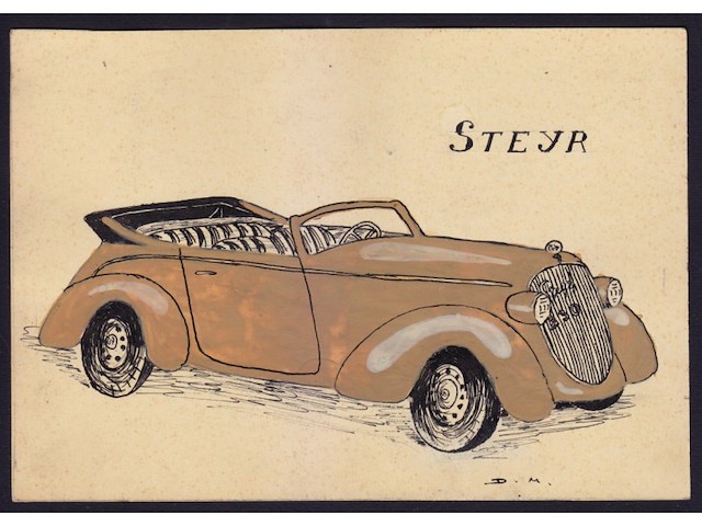 16 originalnih gvaš/tempera skica auta iz 1939