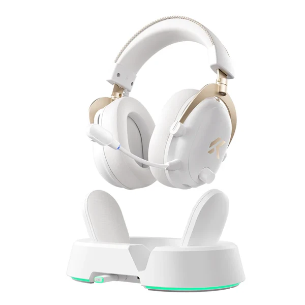 MCHOSE V9 Turbo 60mm Tri-mode 2000mAh White Gold + Charging Dock RGB Bežične gaming slušalice