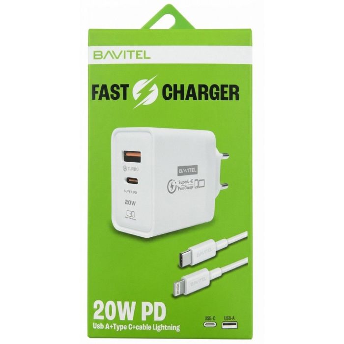 Bavitel punjač 20W PD Usb A+ Type C +kabl Type C/ Lightning bela