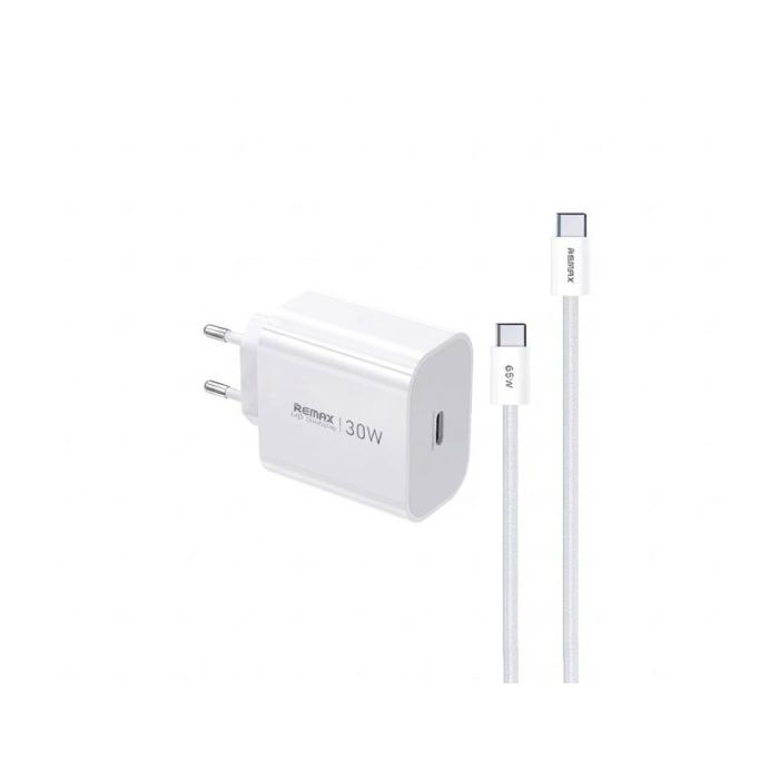 SET:Strujni punjac Huiying GaN 30W TIP C+ kabl TIP C na TIP C CA-09, beli REMAX