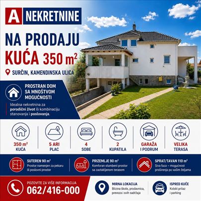 Kuća 350 m² LEGALNA na placu od 5 ari | Surčin