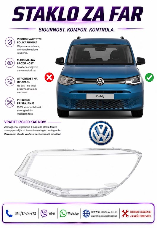 STAKLO FARA VW CADDY 20-24 STAKLO ZA FAR