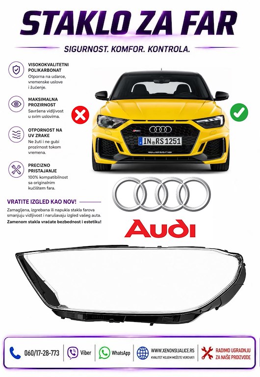 STAKLO FARA AUDI A1 19-23 STAKLO ZA FAR