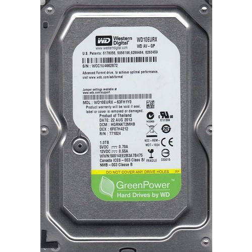 HDD 3.5 * 1TB WD10EURX WD AV-GP Green IntelliPower 64MB SATA3 (4999)