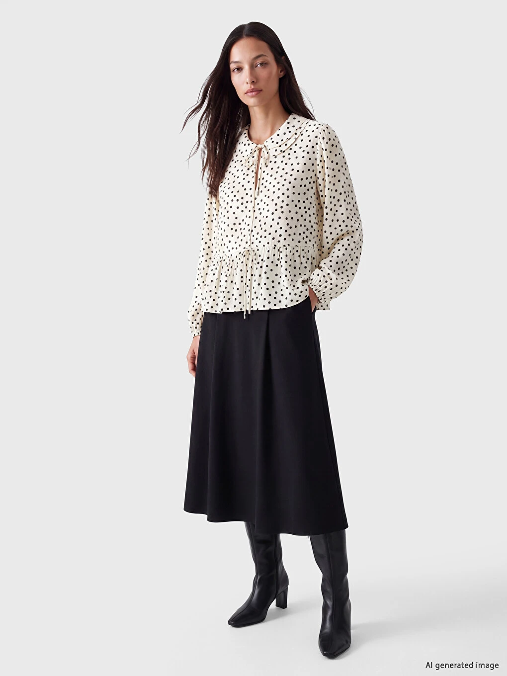 LCW EVERYDAY Bluza Sa Kragnom Na Vezanje Sa Tufnama I Naborima