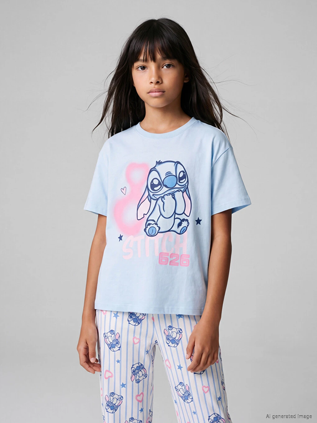 LCW Kids Stitch Štampani Komplet Pidžame Za Devojčice