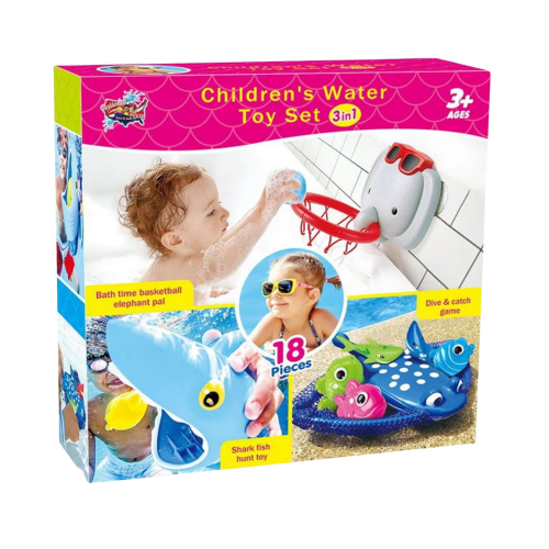 Ajkula set za kupanje 3 u 1 – 18 delova sa košem i dive & catch igrom
