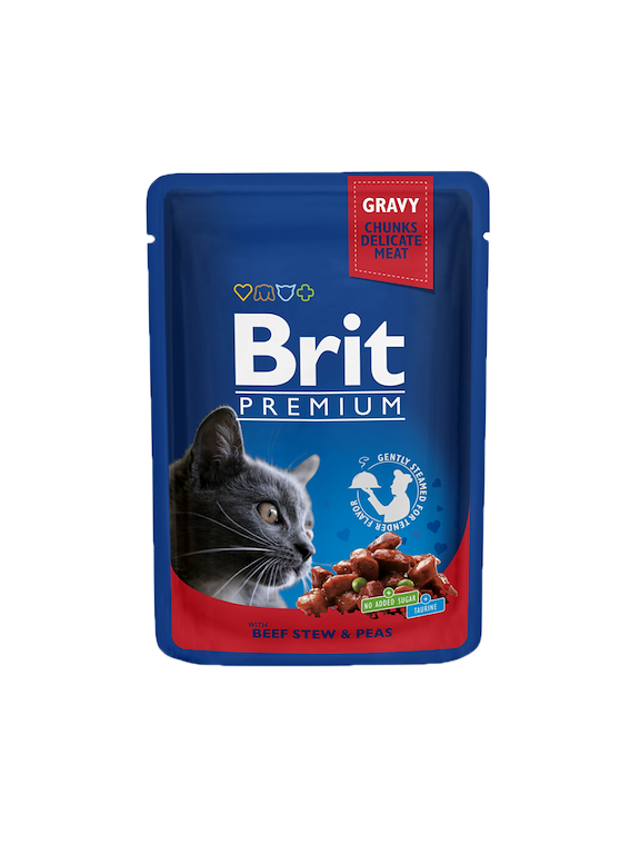 BT 100gr Brit Premium Cat Pouches with Beef Stew & Peas
