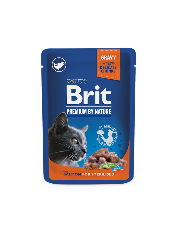 BT 100gr Brit premium cat pouches Salmon for Sterilized