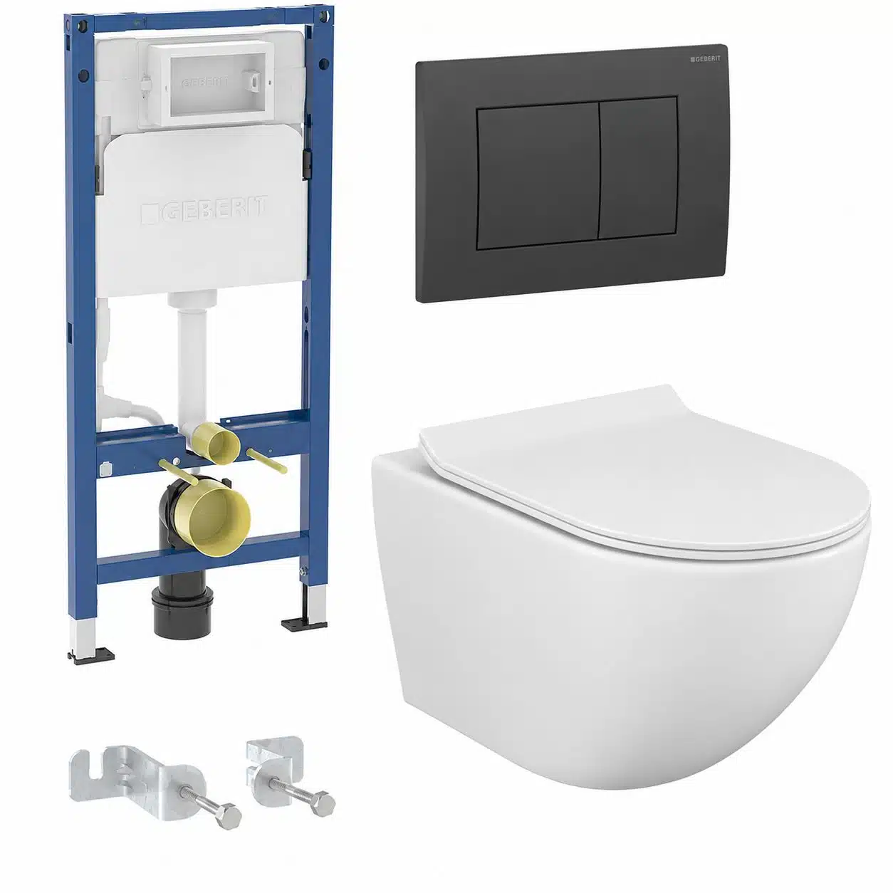 WC set 3u1, GEBERIT ugradni vodokotlić, OPTIMO šolja, crna tipka