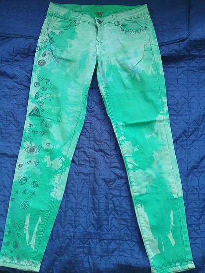 Fishbone unikatne zelene iscrtane pantalone, M/L