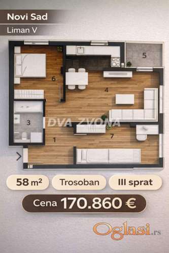 NOV, MODERAN STAN-LIMAN V – 58 m², TREĆI SPRAT