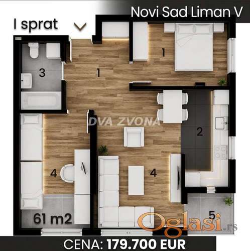 NOV, MODERAN STAN-LIMAN V – 61 m², PRVI SPRAT