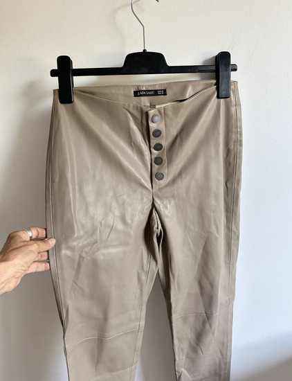 ZAFA LASIC Taupe Vegan Leather Stretch pantalone