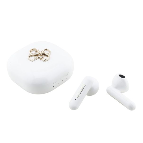 GUESS Bluetooth slusalice TWS 4G Metal logo bele (GUTWSJ7HE4GH)