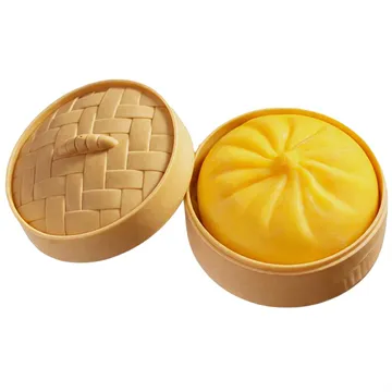 SOLID COLOR DUMPLING SQUISHY STRESS RELIEF TOY WITH STEAMER BOX - YELLOW