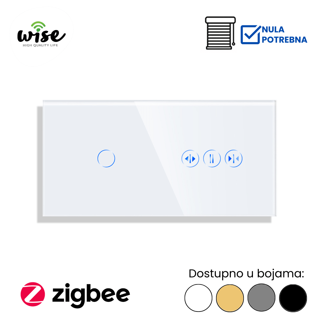 Wise Zigbee prekidač
1t + roletna,  staklo