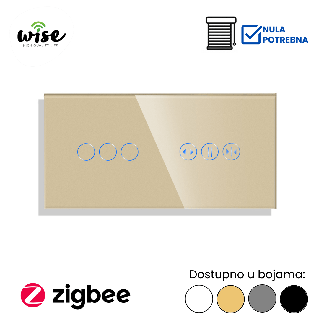 Wise Zigbee prekidač
3t + roletna,  staklo