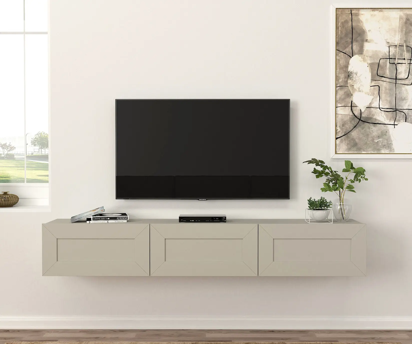 Modul Zidna TV komoda Dimona, 180x32x30 cm, Siva