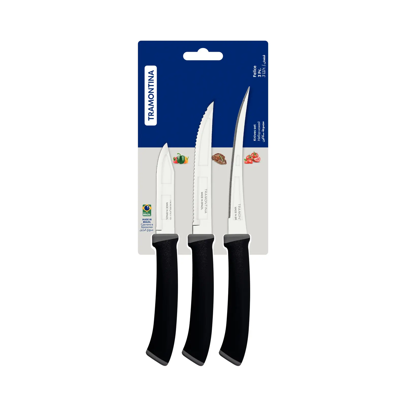 Tramontina Set noževa Felice, 3 komada, Crni