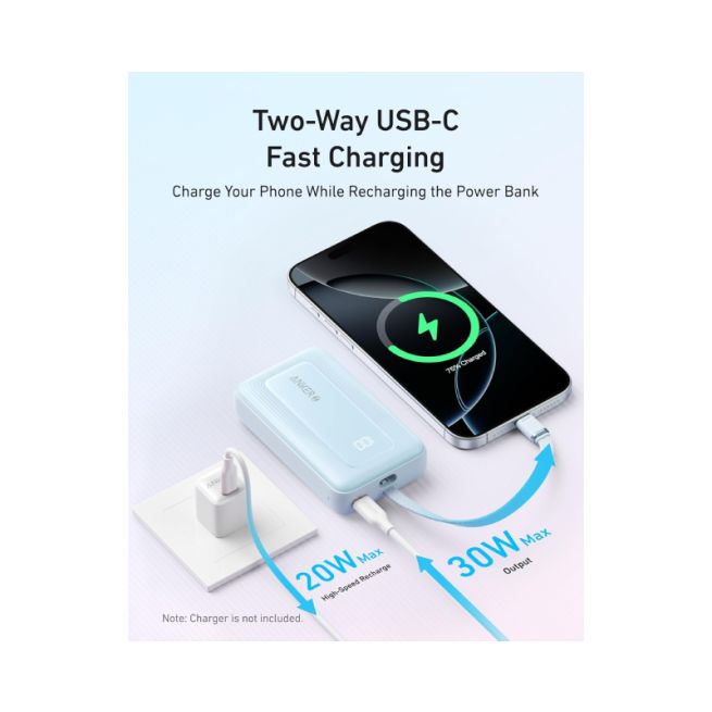 ANKER Zolo 20000mAh, 22.5W, sa ugrađenim USB-C kablom, Power Bank crni