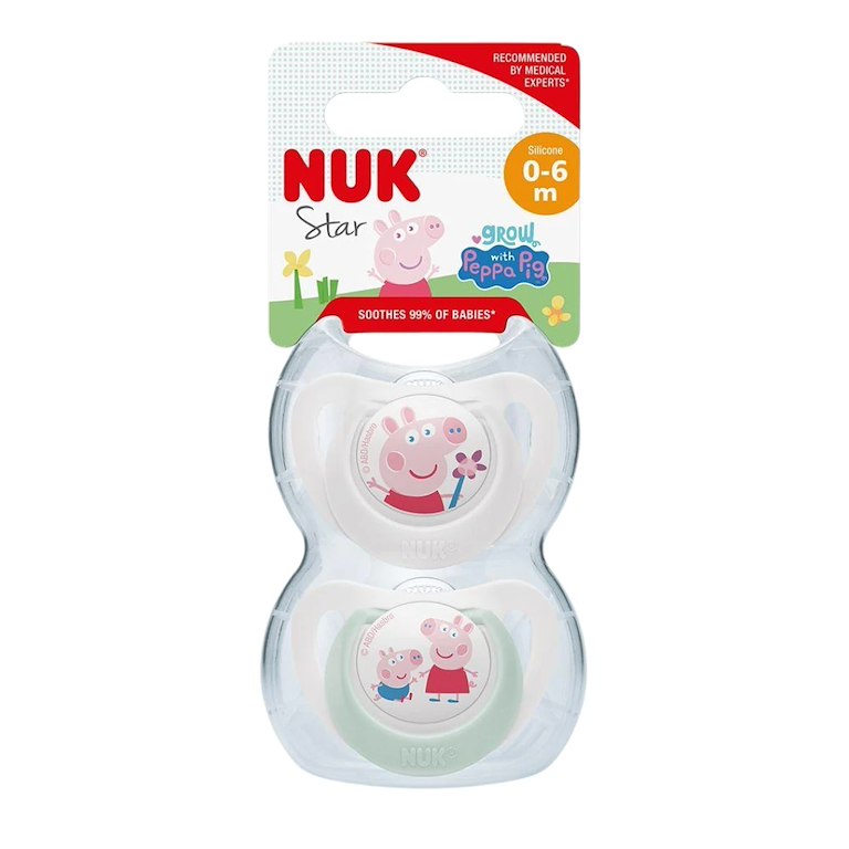NUK® Varalica Silikon Peppa Pig Star,0-6m, 2 Komada