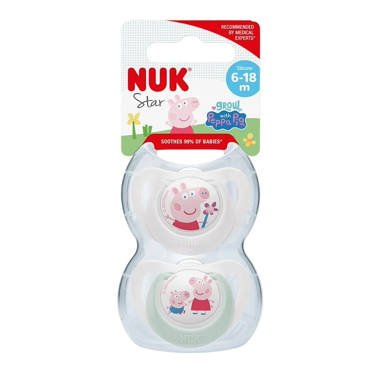 NUK® Varalica Silikon Peppa Pig Star, 6-18m, 2 Komada