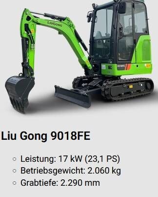 Novi LiuGong 9018 FE vollelektrisch 2.060 kg mini bager