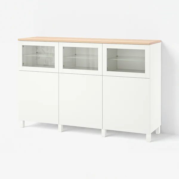 Kombin. odlaganje s vratima, Lappviken/Stubbarp/Sindvik belo bistro staklo, 180x42x114 cm