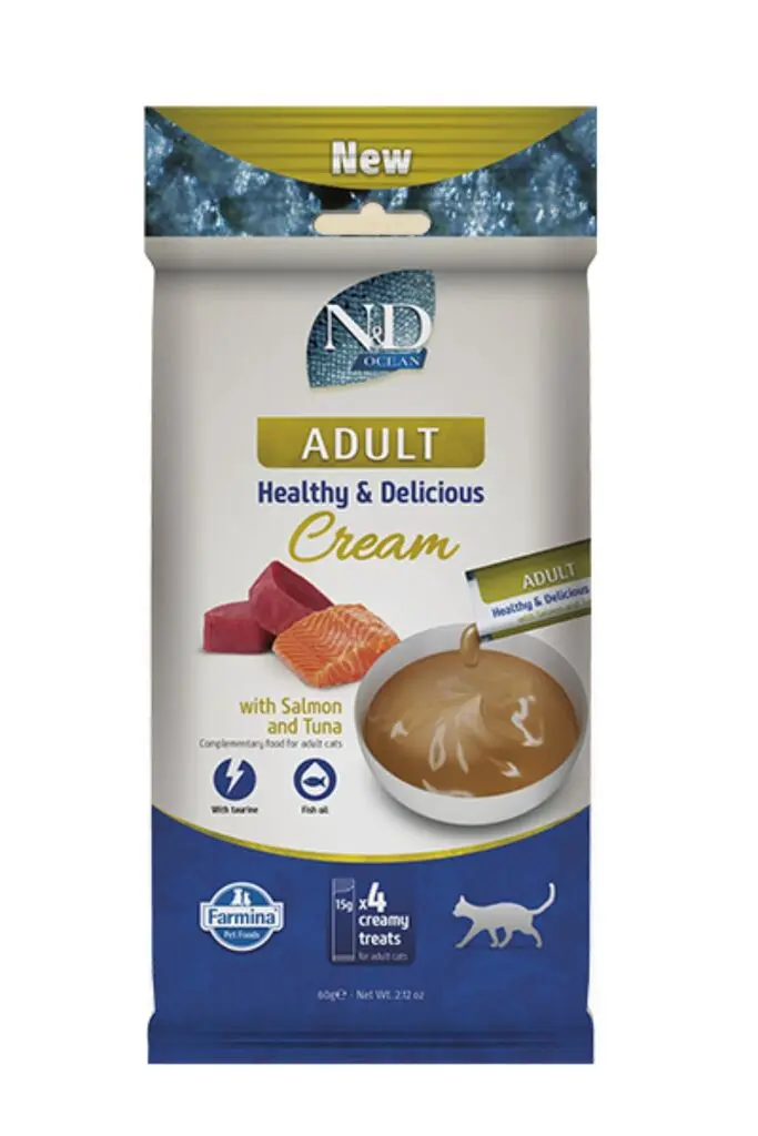 N&D Kremasta poslastica za mačke Ocean, tuna i losos 60 g