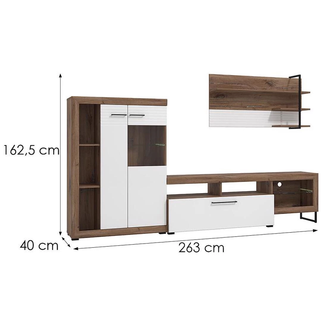 Caen regal 263x40x162,5 cm hrast/bijela