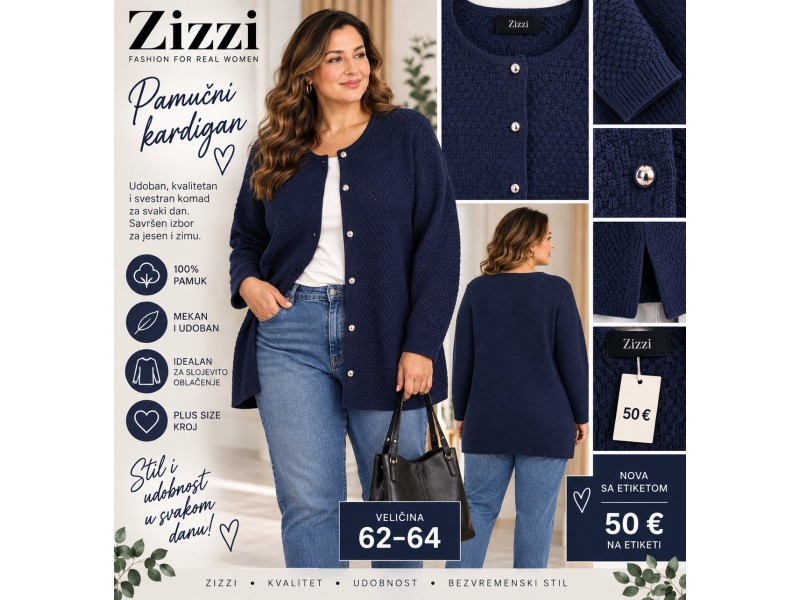 ZIZZI SCANDINAVIA-VRHUNSKI PAMUČNI KARDIGAN-62-64-50e